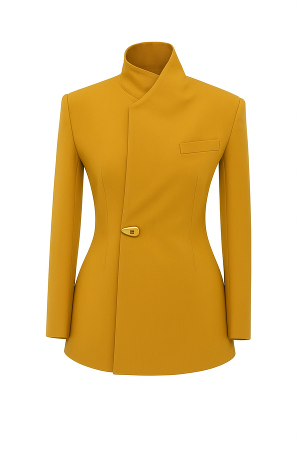 Mustard High-Neck Tailored Blazer – Statement Piece | Olarsgrace