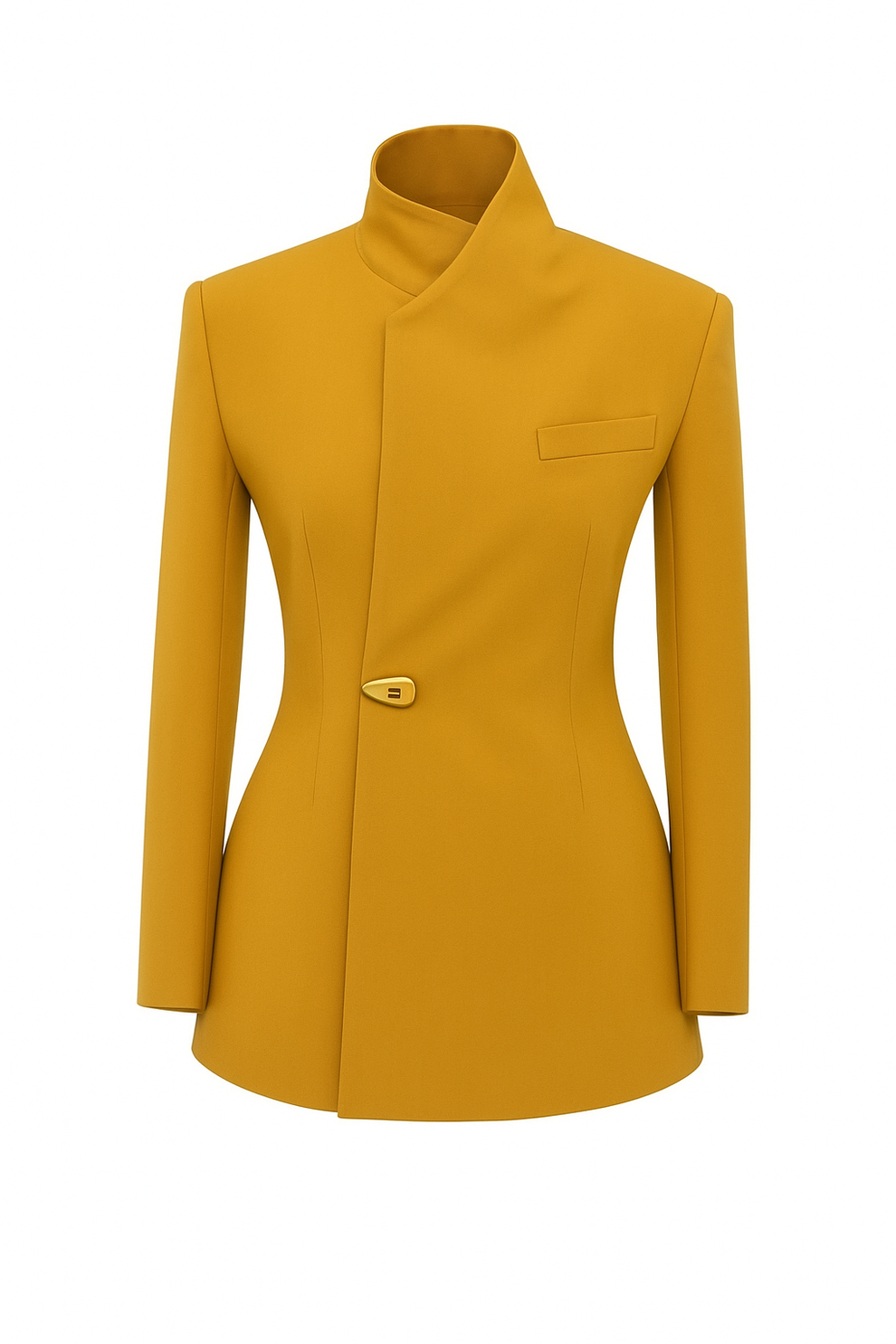 Mustard High-Neck Tailored Blazer – Statement Piece | Olarsgrace